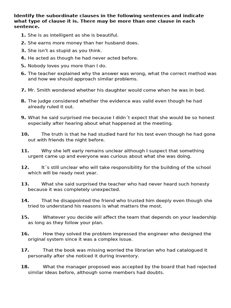 Identifying Subordinate Clauses in Sentences | PDF