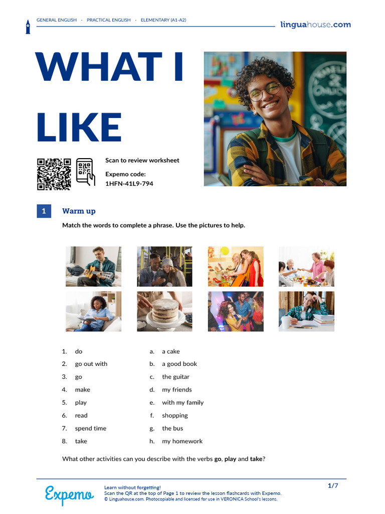 What I Like: A1-A2 English Activities | PDF | Languages | Foreign ...