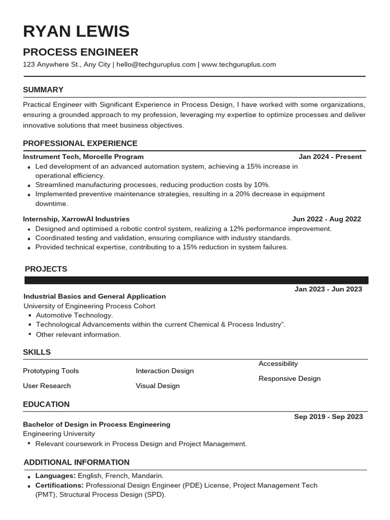 Process Engineer Editable Resume Template Download in | PDF