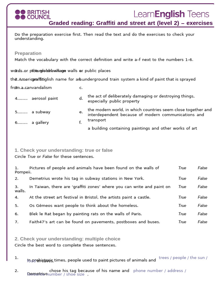 Reading Graffiti and Street Art - Exercises | PDF | Graffiti | Street Art