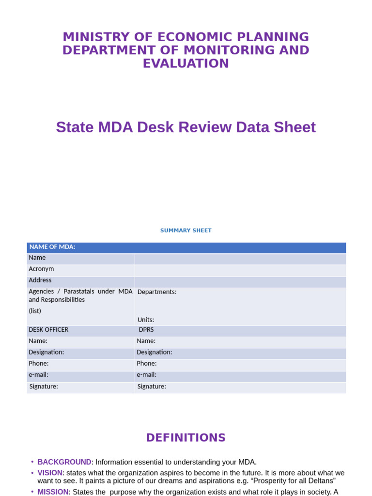 Slide Presentation of The Mda Data Review Sheet | PDF | Performance ...