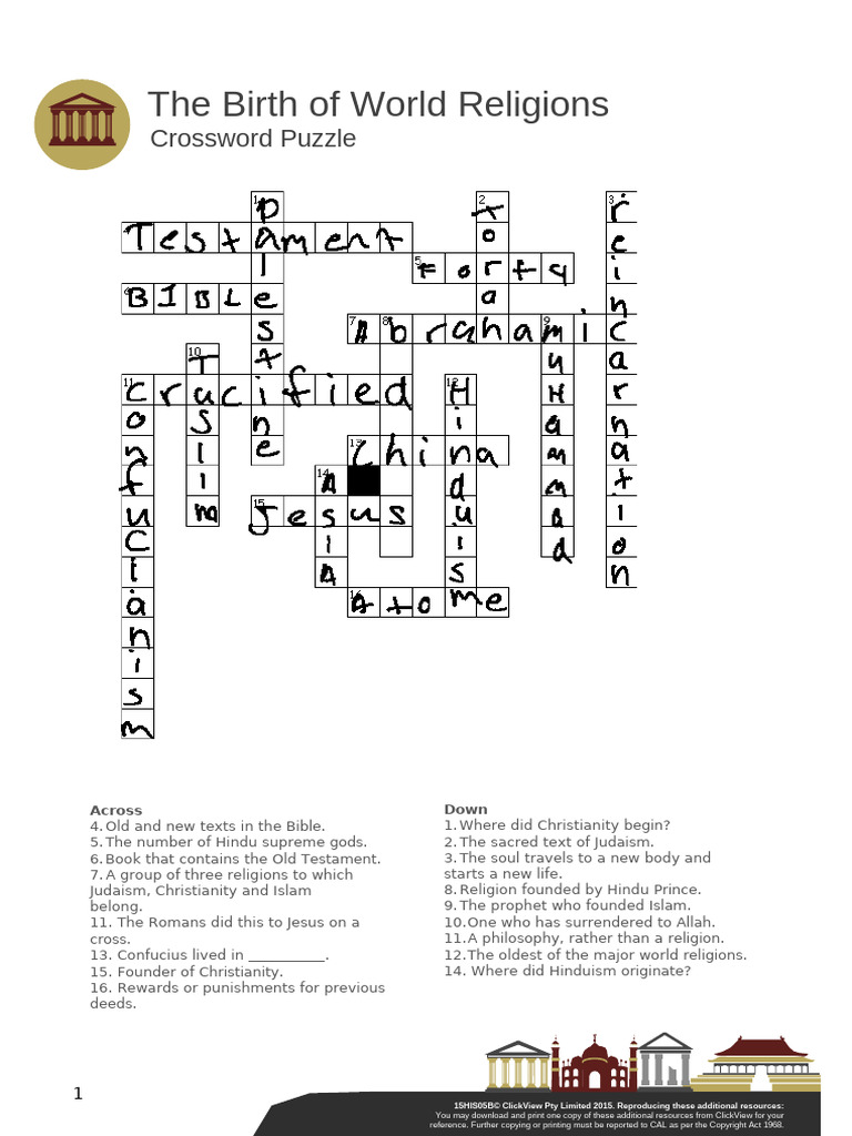 World Religions Crossword | PDF