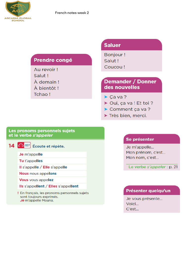 French Notes (Week 2) | PDF