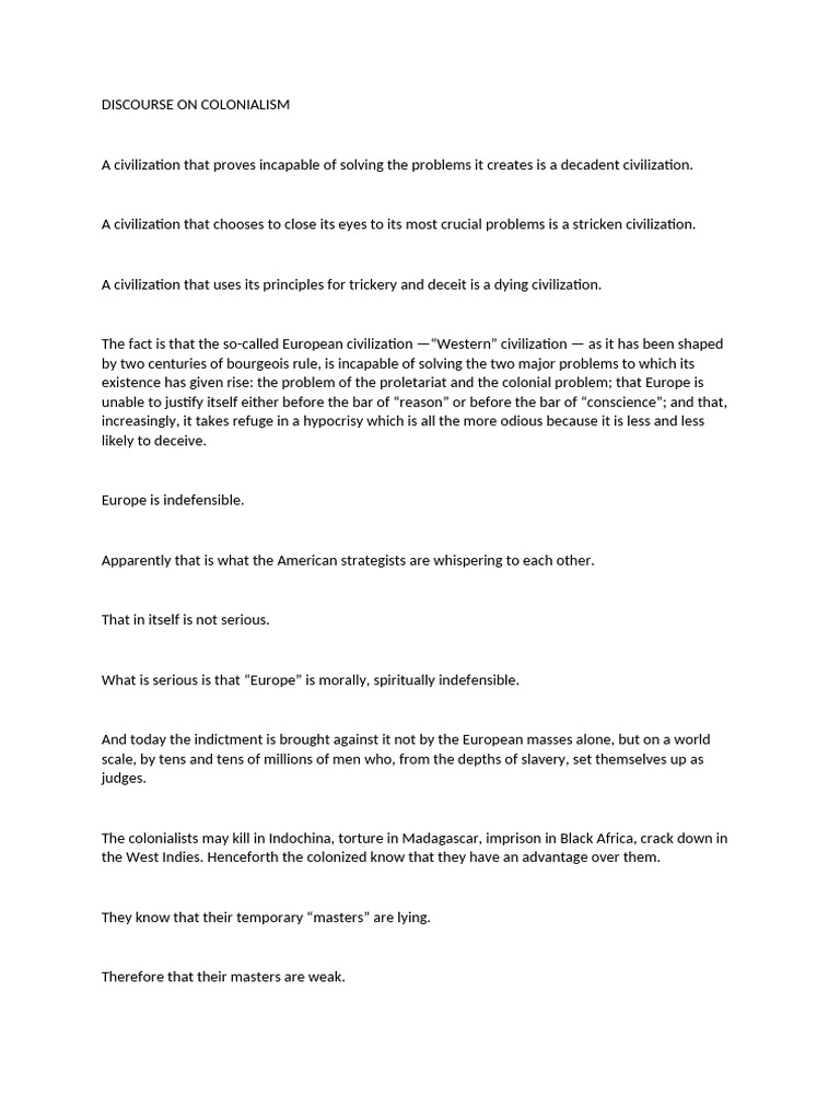 Discourse On Colonialism - Aime Cesaire | PDF | Race (Human ...