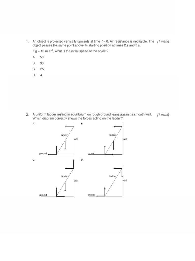 Kinematics Topic Question Practice | PDF | Force | Mass