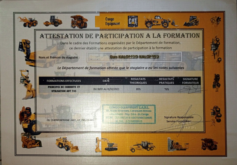 Certificat Caterpillar Adt | PDF