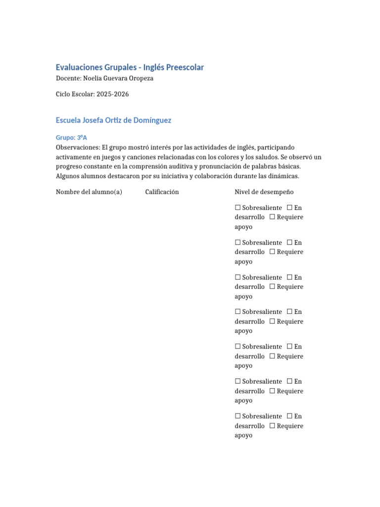 Evaluaciones Grupales Noelia Guevara | PDF | Aprendizaje