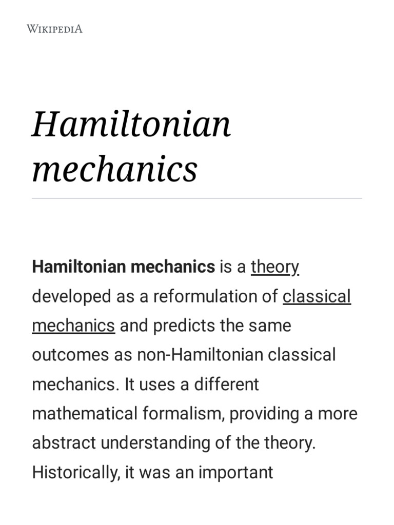 Overview of Hamiltonian Mechanics | PDF | Hamiltonian Mechanics ...
