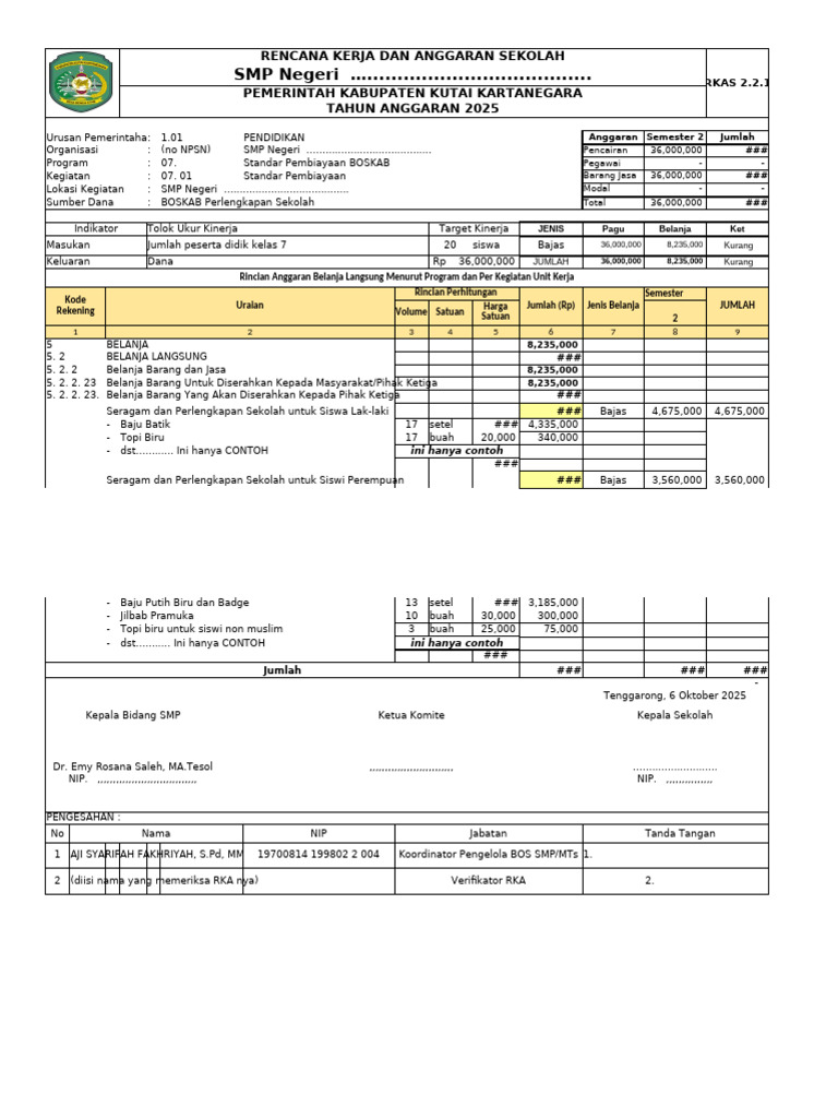 Contoh RKA Perkengkapan Sekolah | PDF
