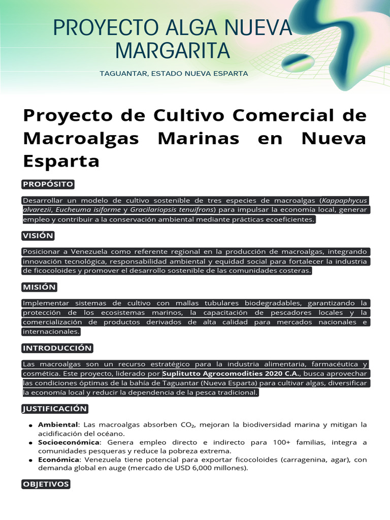 Proyecto Alga Nueva Margarita_075603 | PDF | Agricultura | Sustentabilidad