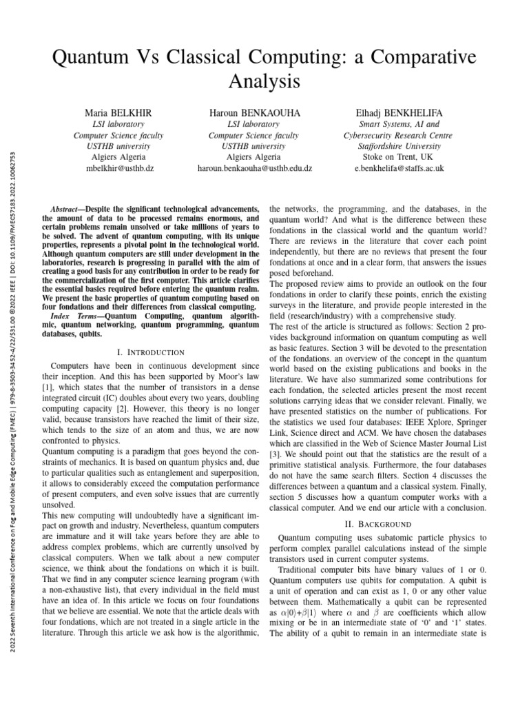 Quantum Vs Classical Computing A Comparative Analysis | PDF | Quantum ...