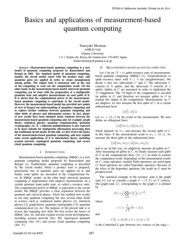 Basics and Applications of Measurement-based Quantum Computing | PDF | Quantum Computing ...