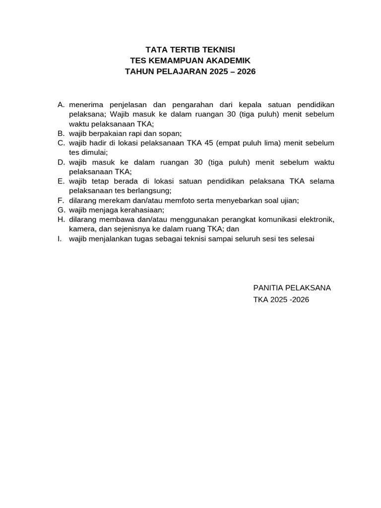 Tata Tertib Teknisi Ruang Tka | PDF