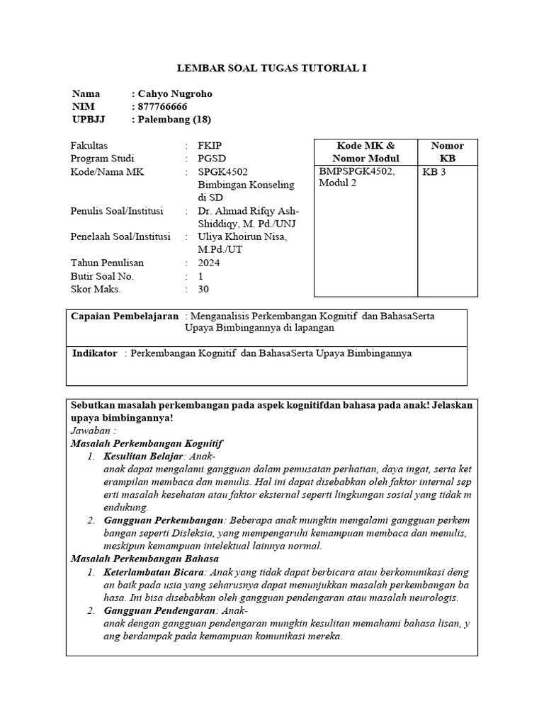 Tugas 1 Bimbingan Konseling Di Sd Cahyo Nugroho | PDF