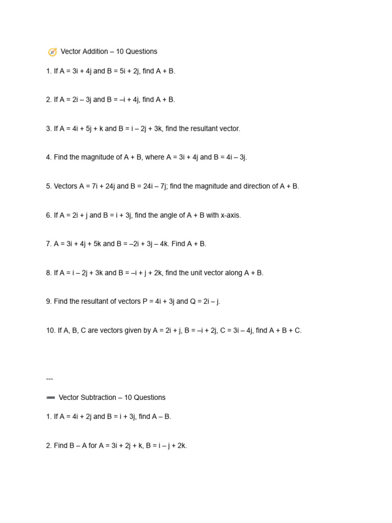 Vectors ( Basics Questions) | PDF | Euclidean Vector | Angle