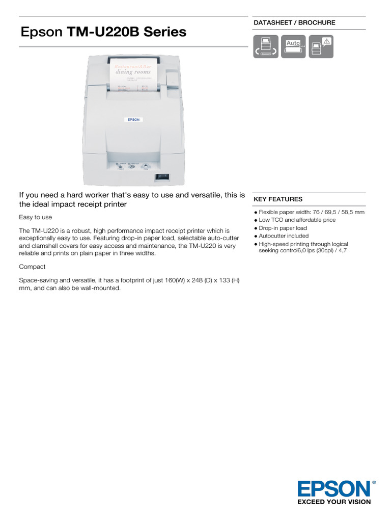 Epson TM U220B Series Datasheet | PDF | Printer (Computing) | Office ...