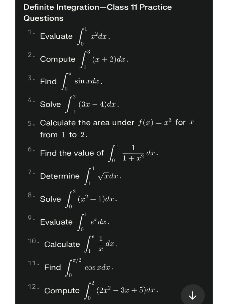 Definite Integration - 27 Practice Questions | PDF