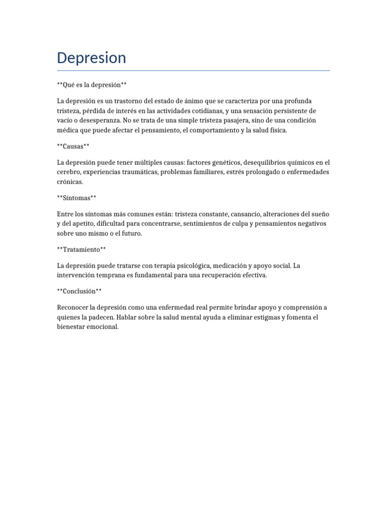Entendiendo la Depresión: Causas y Tratamiento | PDF