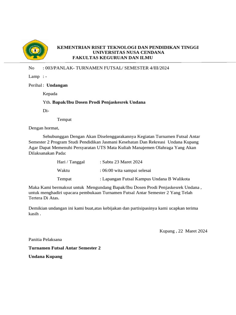 Surat Undangan Futsal | PDF