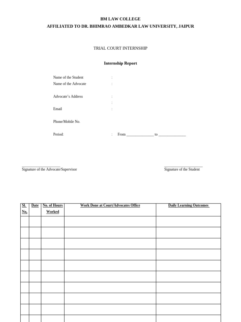 Trial Court Internship Report Template | PDF