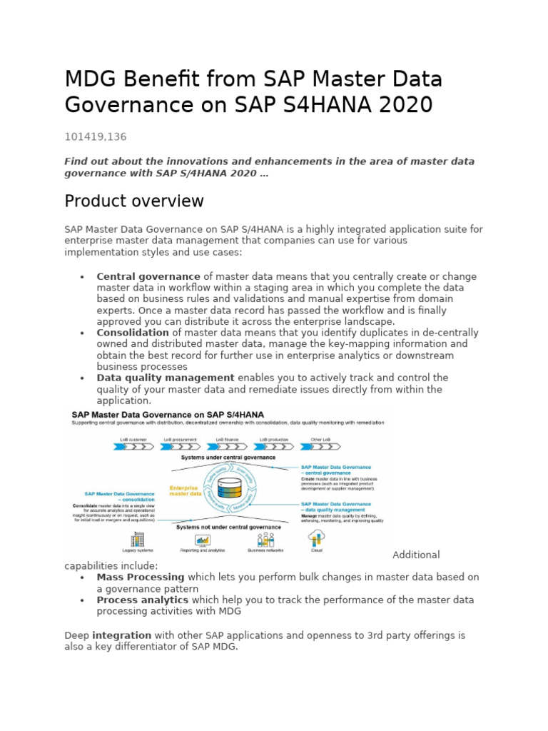 MDG Benefit From SAP Master Data Governance On SAP S4HANA 2020 | PDF ...