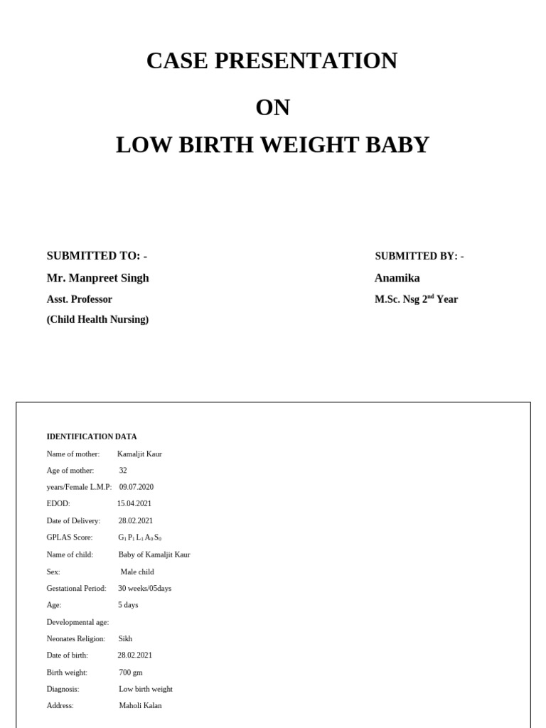 Low Birth Weight Baby Case Study | PDF | Prenatal Development | Pregnancy