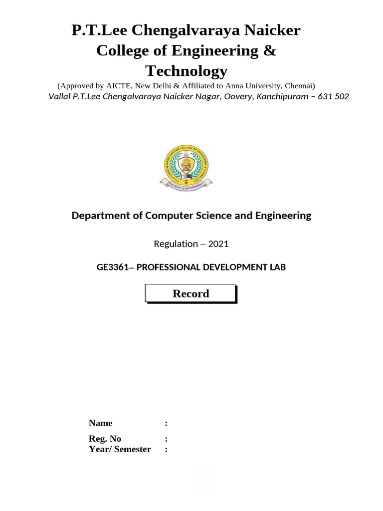 Ge3361-Professional Development Index Page | PDF | Microsoft Excel ...