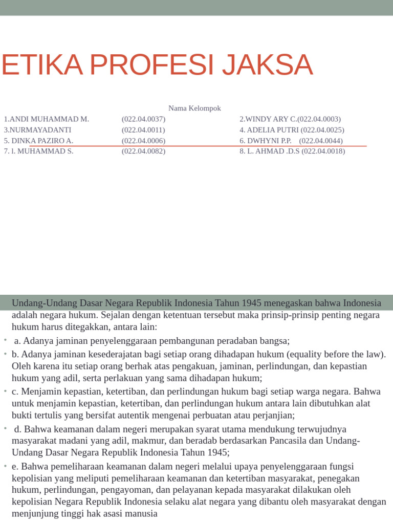 Etika Profesi Jaksa - Power Point | PDF