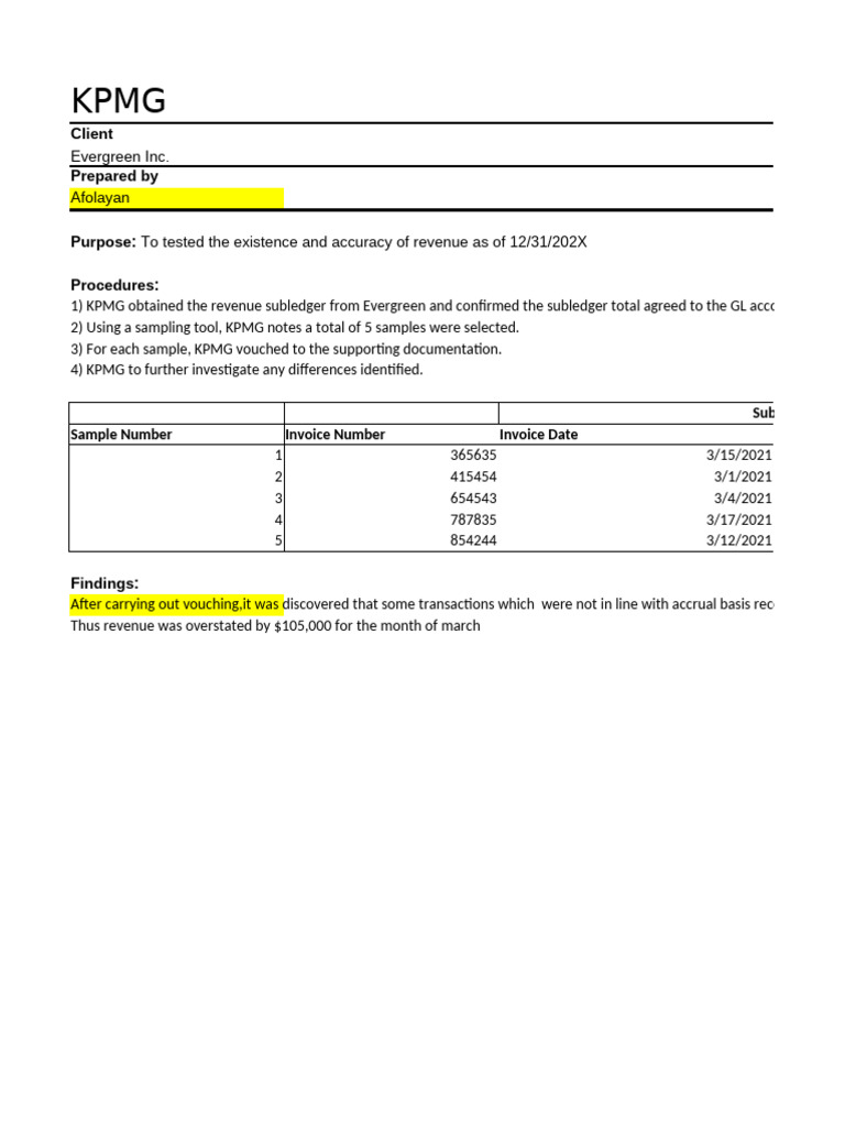 Afolayan Task 4 Audit Working Paper Template | PDF | Accounting | Business