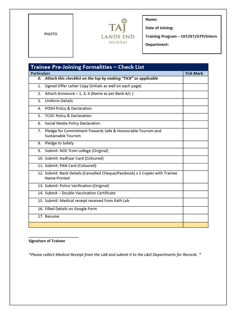 Trainee Onboarding Checklist | PDF