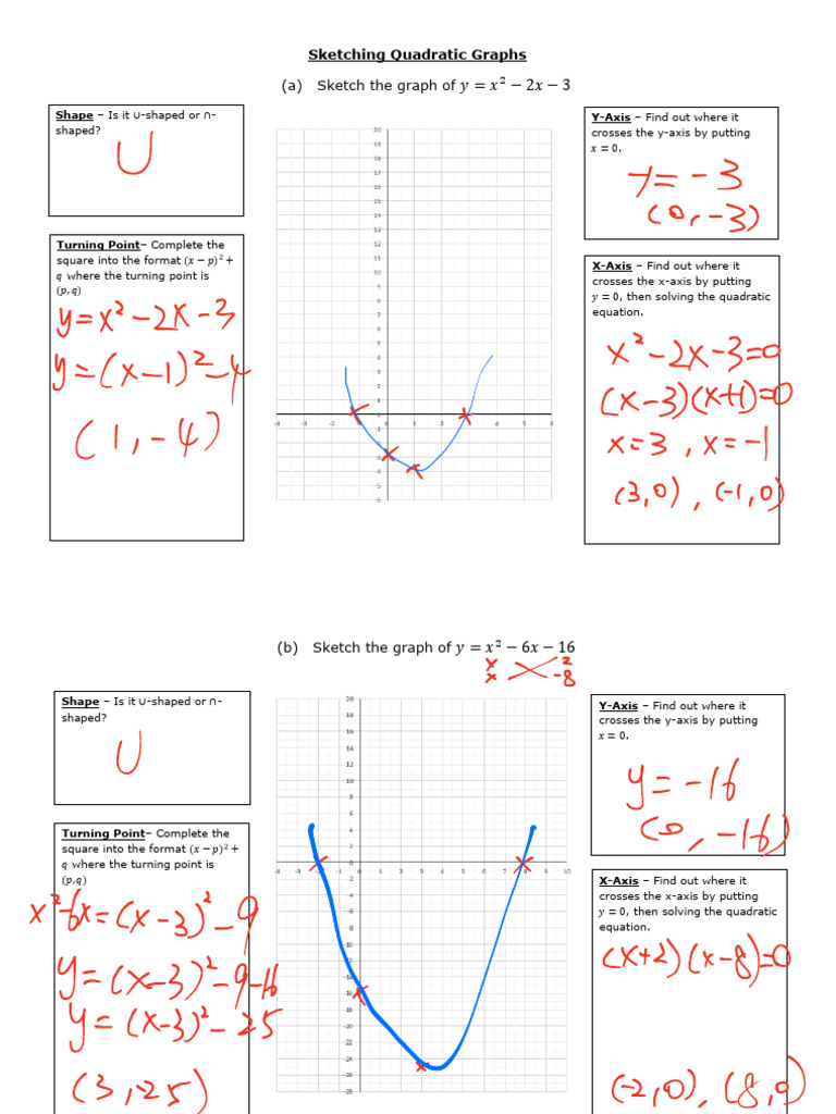 Sketching Quadratic Graphs Practice | PDF | Quadratic Equation | Applied Mathematics