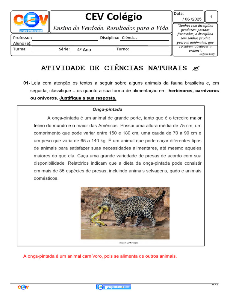 FOTOCOPIADA CIÊNCIAS GABARITO | PDF | Reprodução | Vertebrados