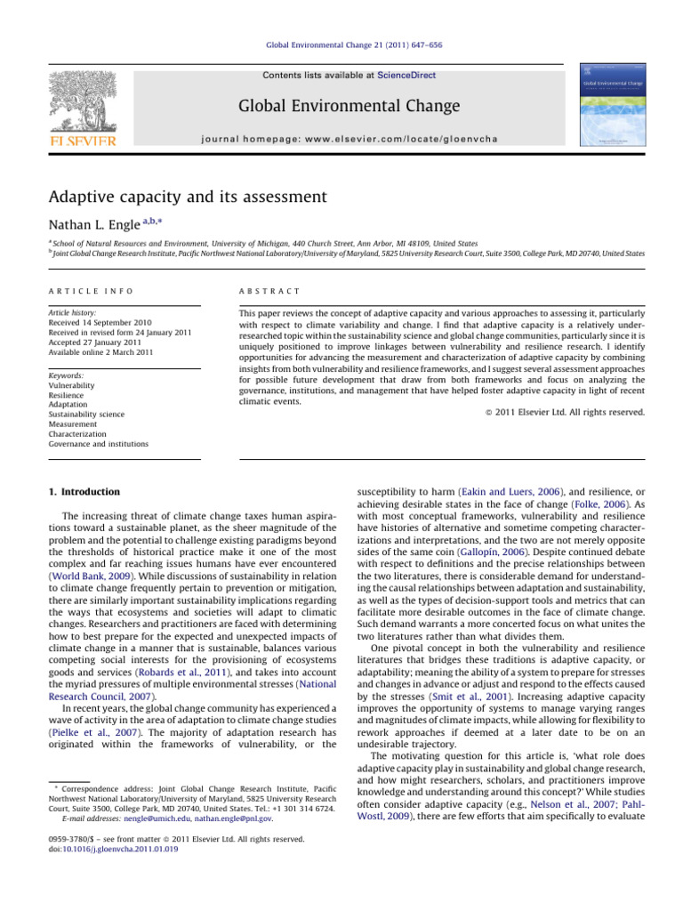 Assessing Adaptive Capacity for Sustainability | PDF | Ecological ...