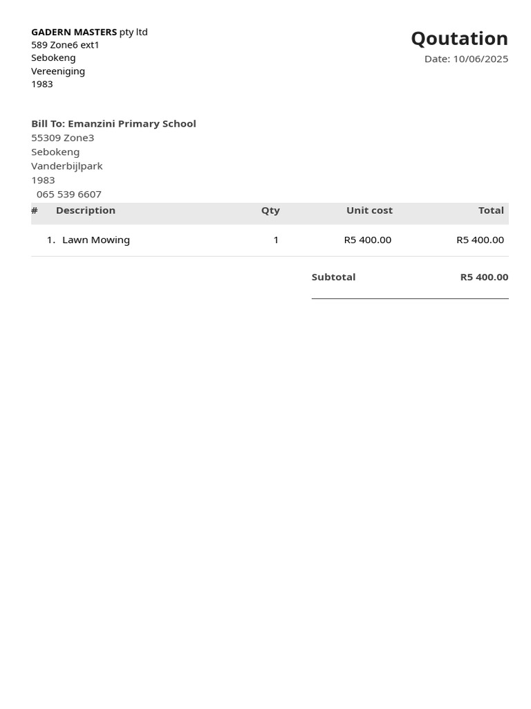 Qoutation: Bill To: Emanzini Primary School | PDF