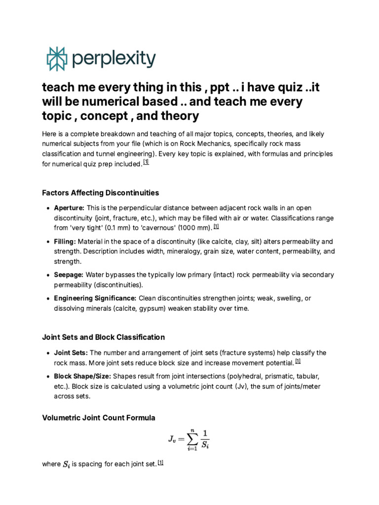 Rock Mechanics: Key Concepts & Formulas | PDF | Applied And ...