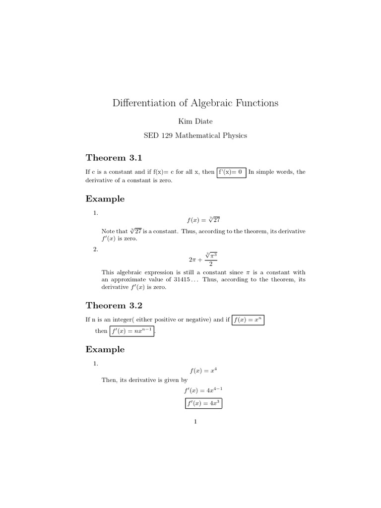 Differentiation of Algebraic Functions | PDF | Function (Mathematics) | Derivative