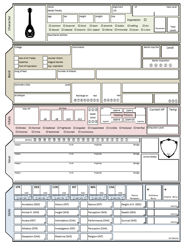 Bard Class Sheet | PDF