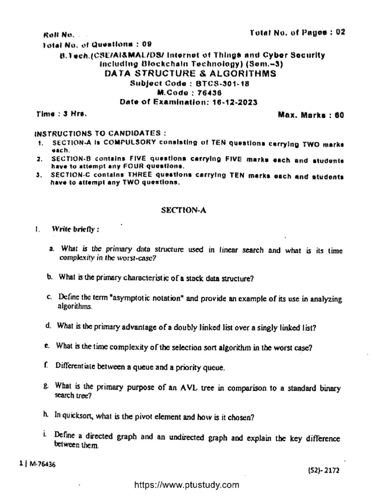 DSA Question Paper | PDF