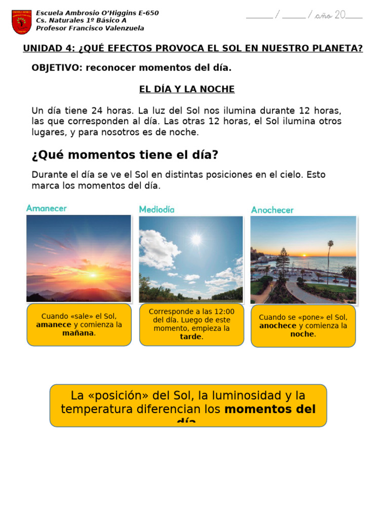 Efectos del Sol en el Día y la Noche | PDF