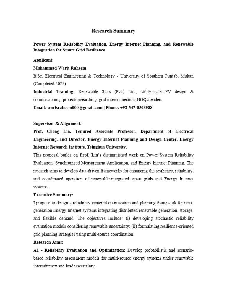 Research Summary Muhammad Waris Raheem Prof Cheng Lin Tsinghua | PDF | Reliability Engineering ...