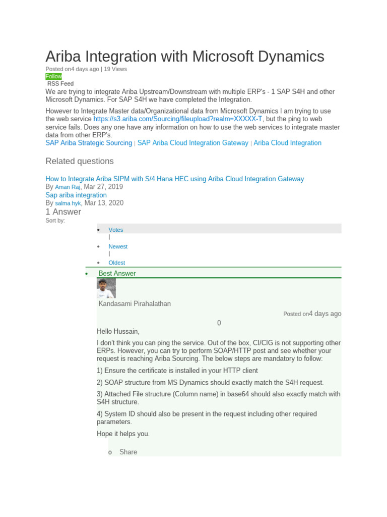 Ariba Integration With Microsoft Dynamics | PDF