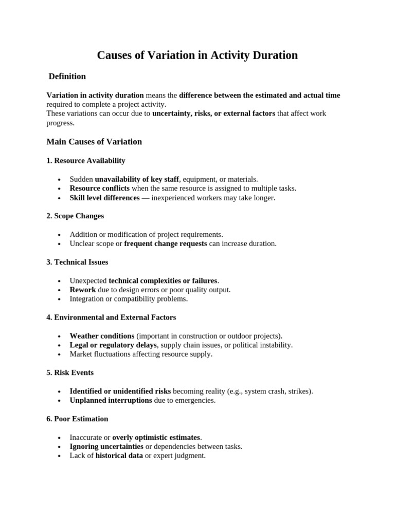 Causes of Variation in Activity Duration | PDF