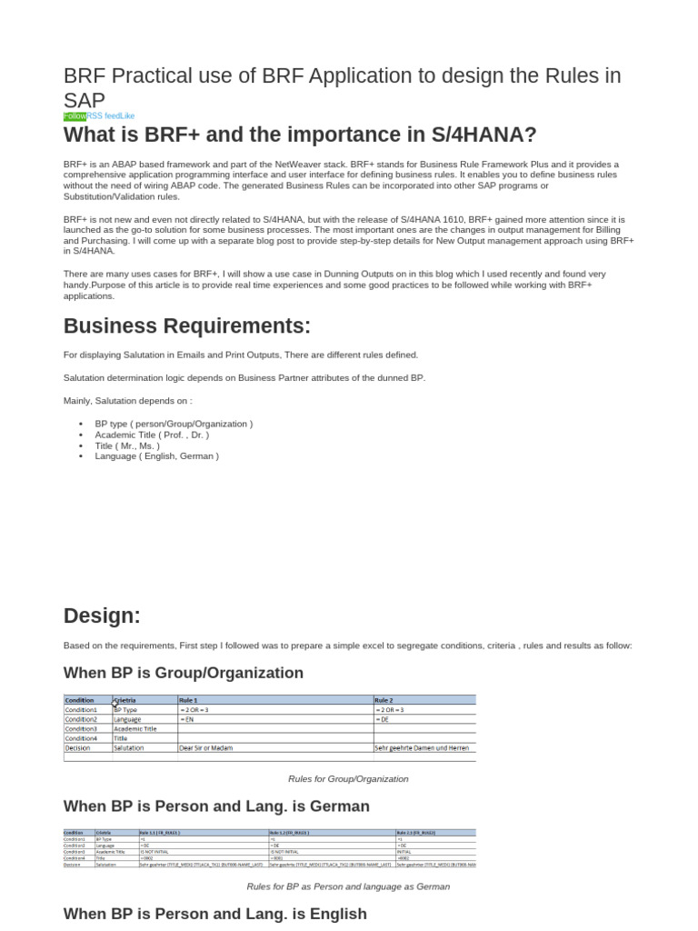 BRF Practical Use of BRF Application to Design the Rules in SAP | PDF | Computing | Software ...