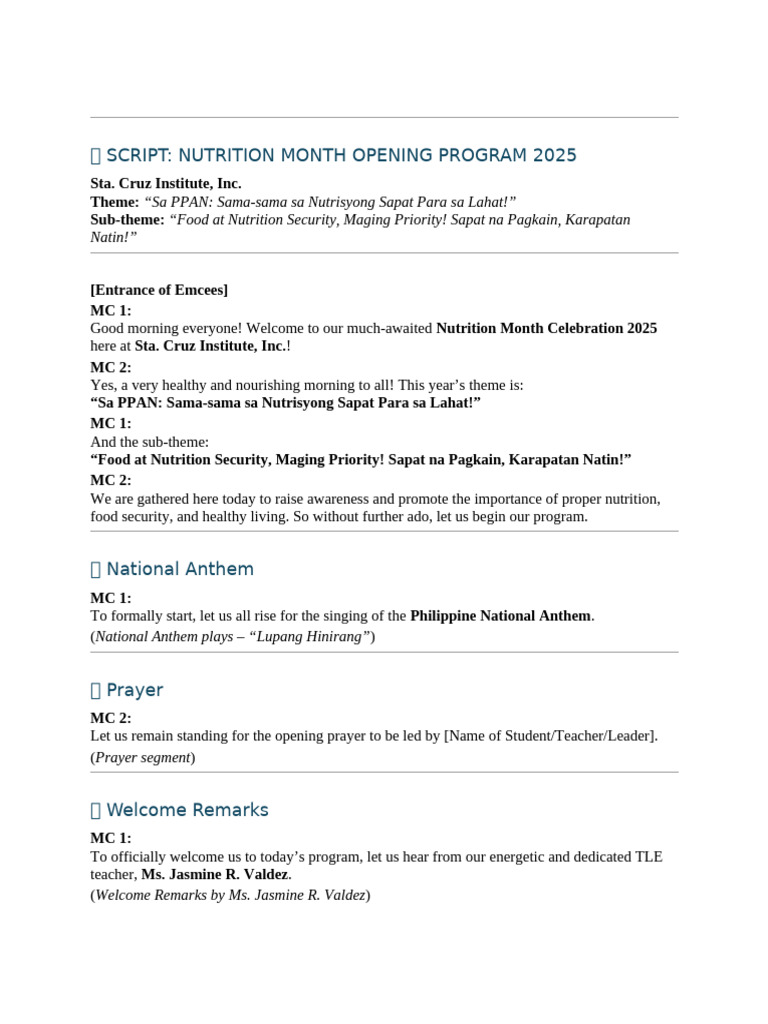 NUTRITION MONTH SCRIPT | PDF