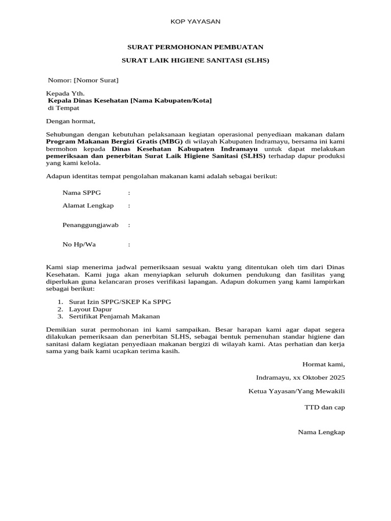 Permohonan SLHS untuk Dapur Produksi | PDF