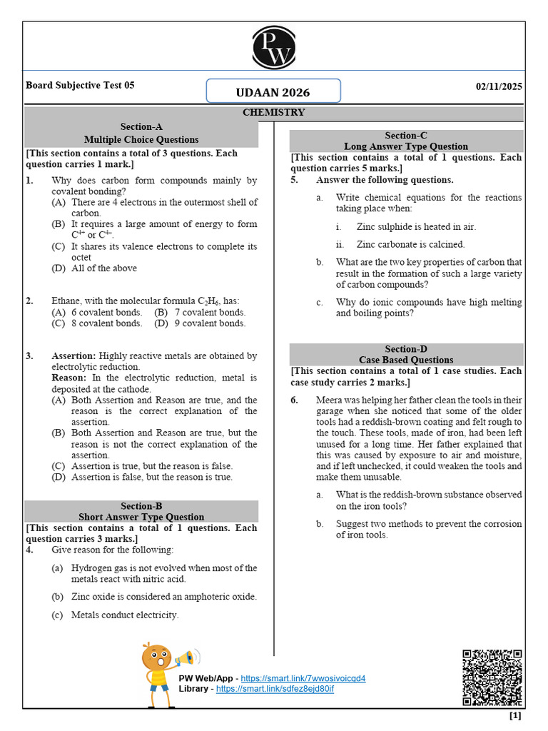 Board Subjective Test 05 - Chemistry Test Paper Solution PDF | PDF ...