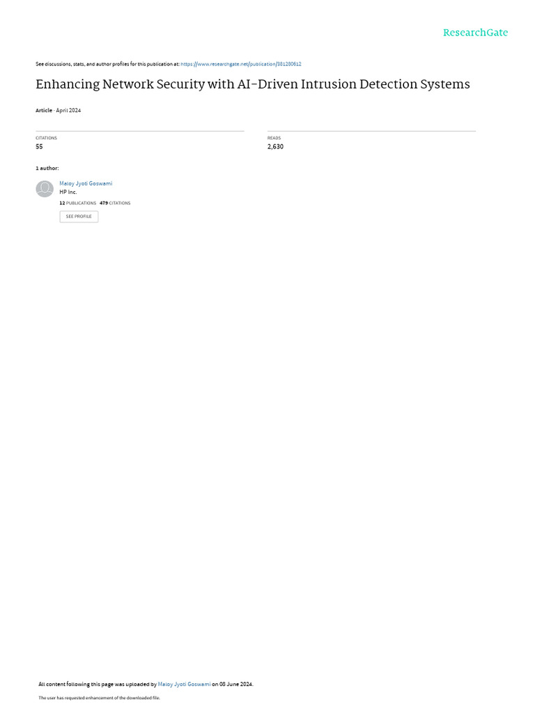 Enhancing Network Security With AI Driven Intrusion Detection Systems | PDF | Computer Security ...