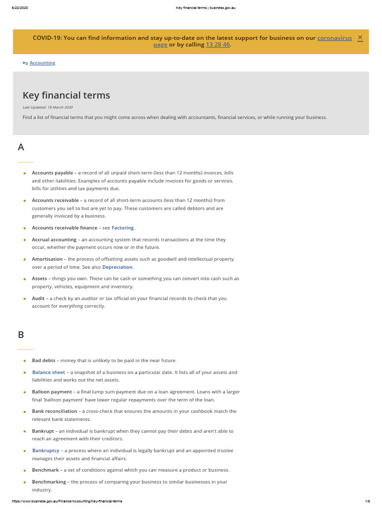 Key Financial Terms Business - Gov.au | PDF | Debits And Credits | Credit