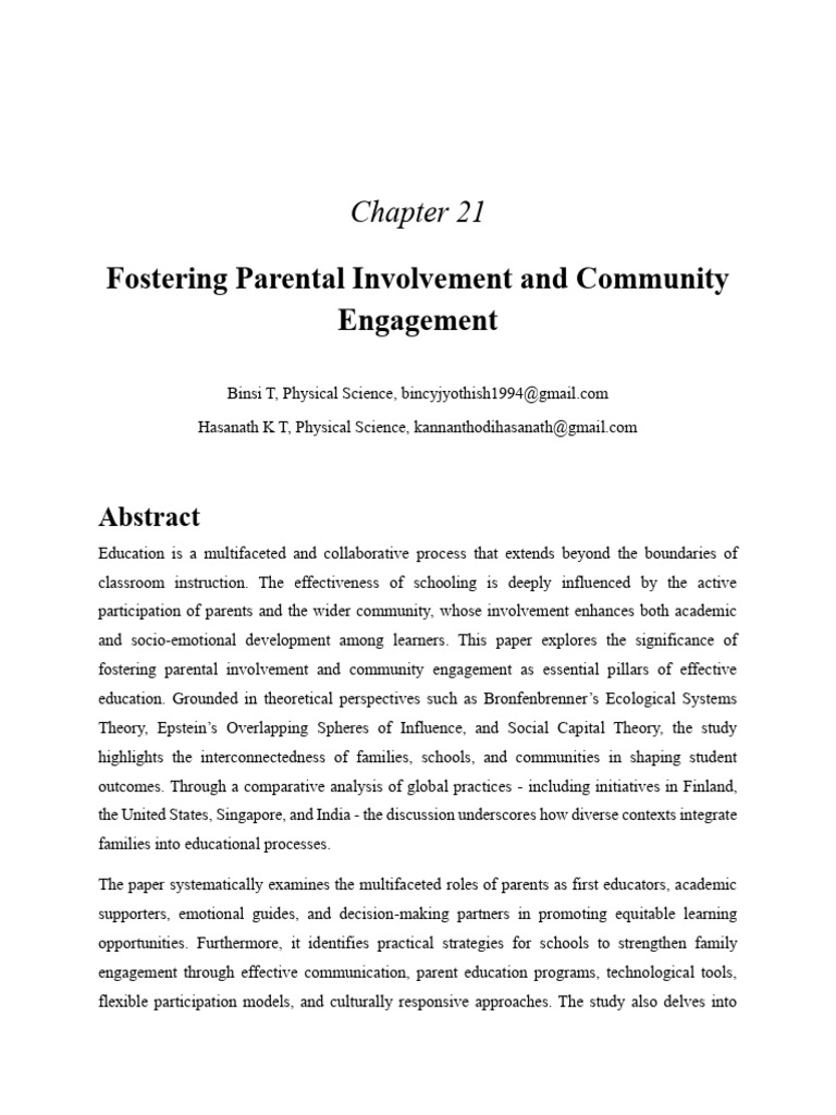 Fostering Parental Involvement and Community Engagement | PDF ...