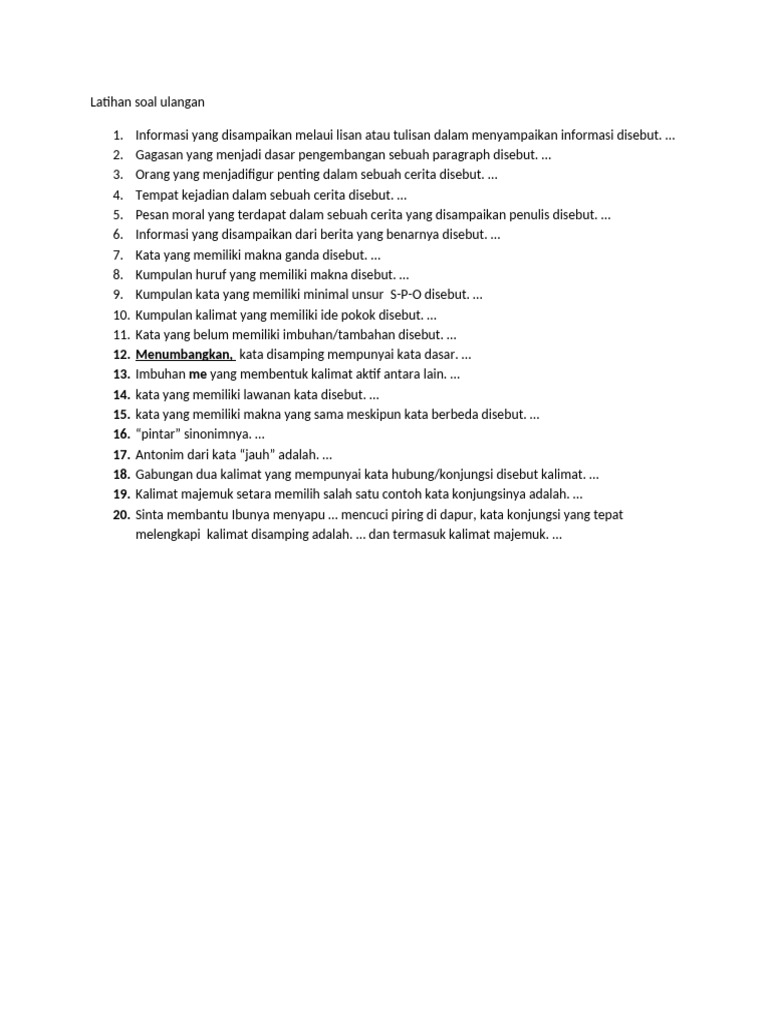 Latihan Soal Ulangan Bahasa Indonesia | PDF